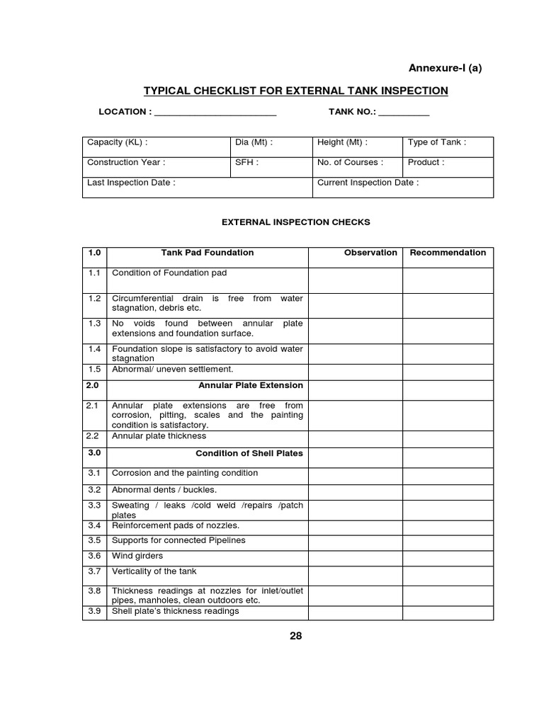External Tank Inspection Checklist: Ensuring Tank Integrity Through ...