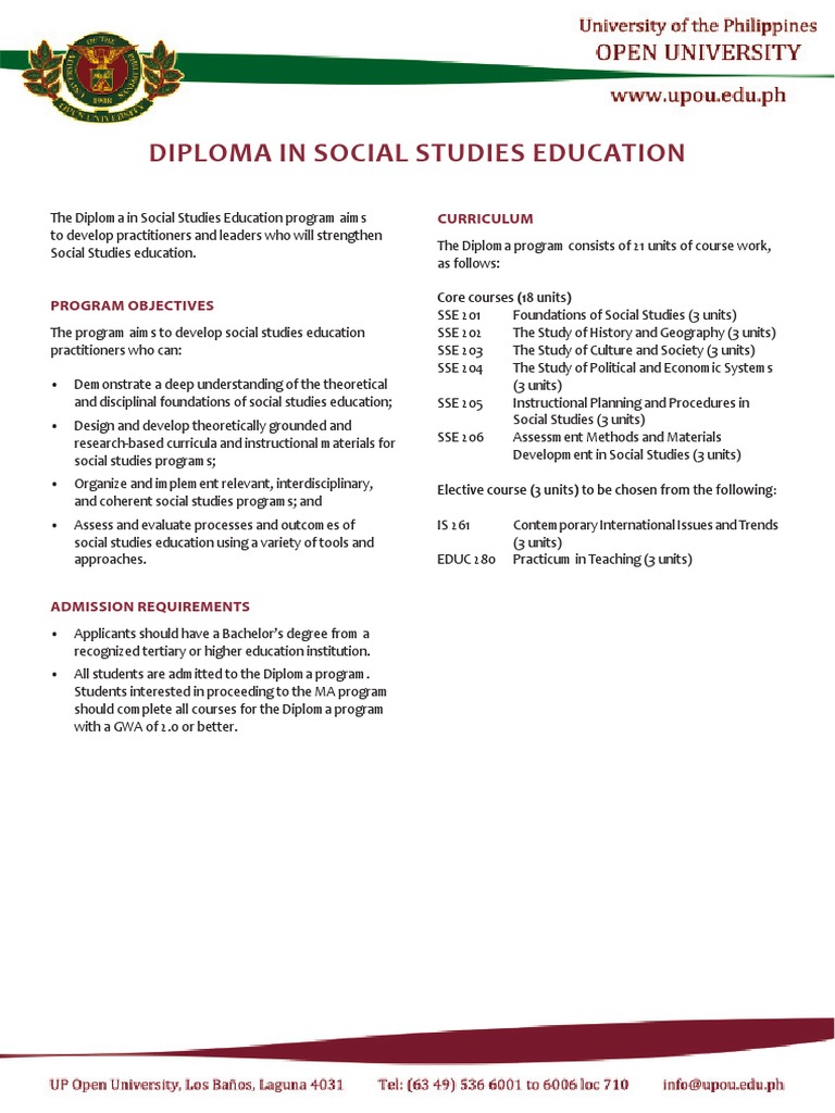 Diploma in Social Studies Education: Curriculum | PDF | Career & Growth ...