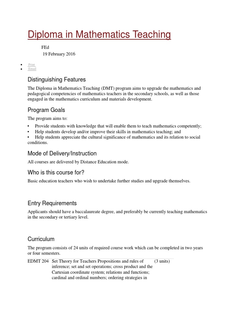Diploma in Mathematics Teaching | PDF | Literacy | Teaching Mathematics