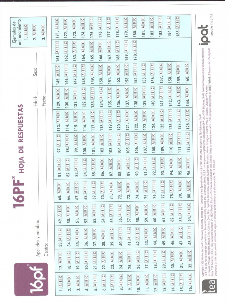 Hojas de Respuestas 16pf | PDF