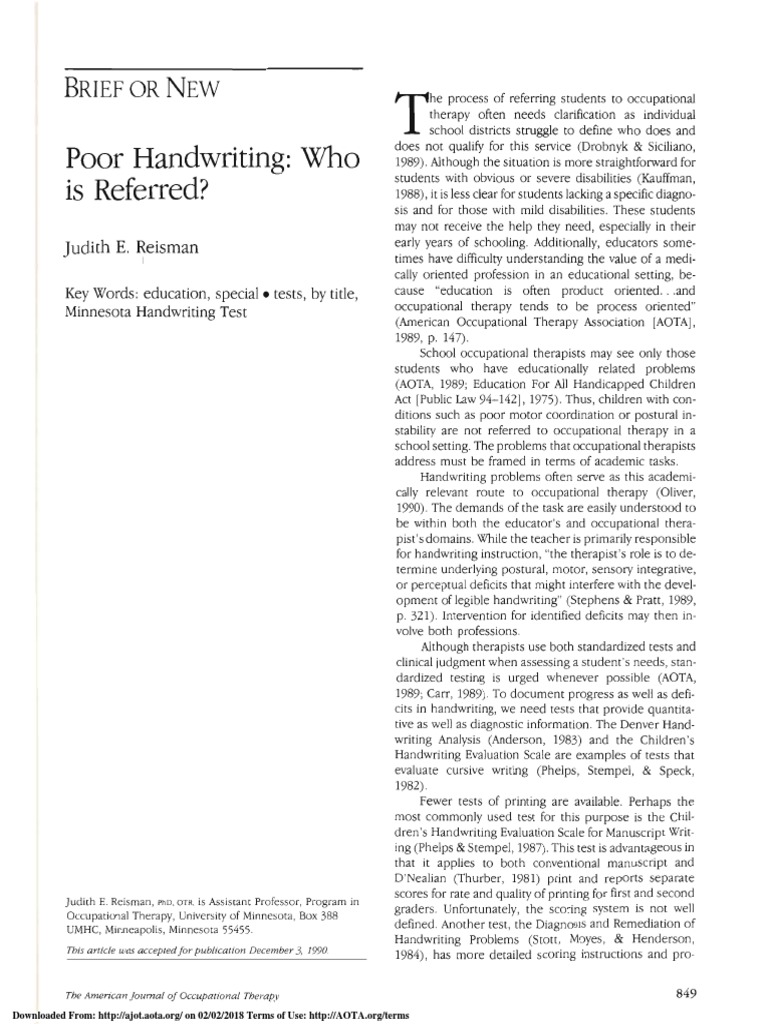 Poor Handwriting: Is Referred?: Brief or New | PDF | Special Education ...