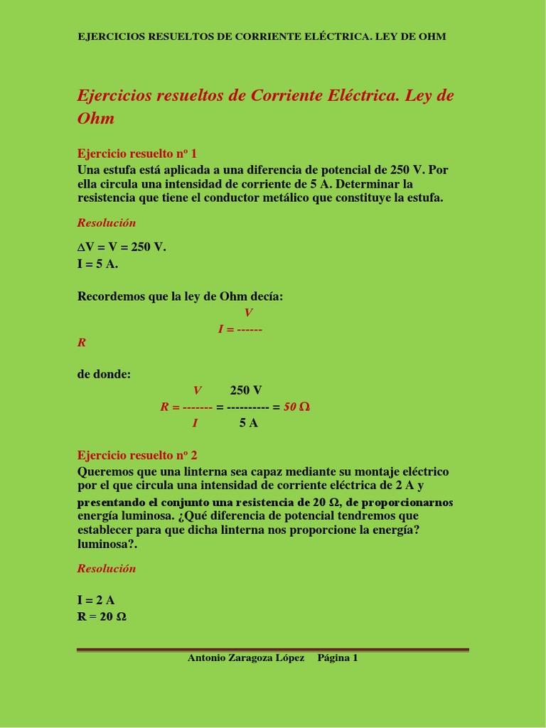 Ejercicios Resueltos de Corriente Electrica Ley de Ohm | PDF | Resistencia Eléctrica y ...