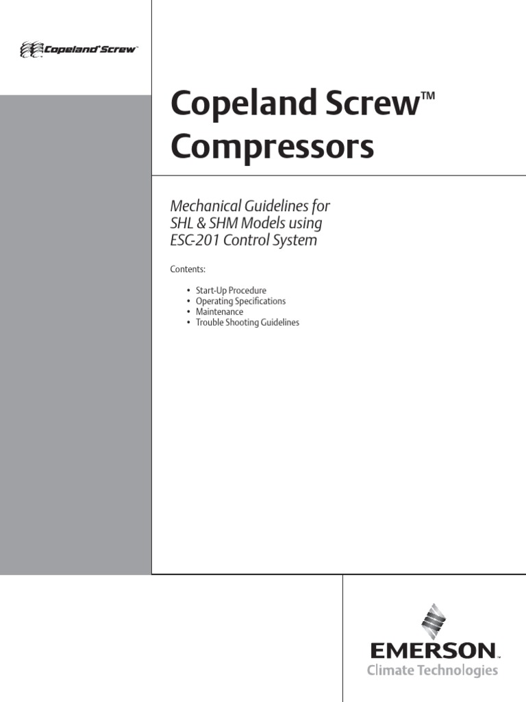 Copeland Screw Compressors: Mechanical Guidelines For SHL & SHM Models ...