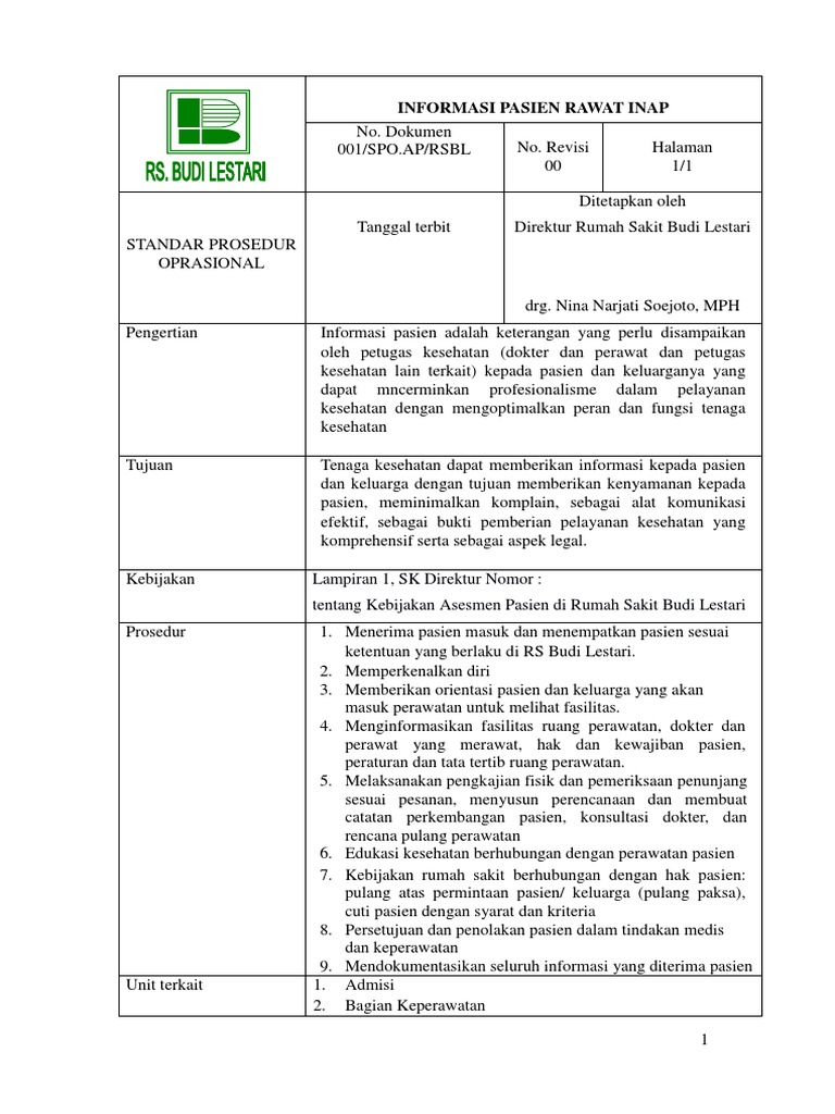 SOP Informasi PAsien Ranap | PDF