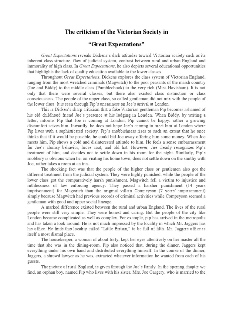 Dickens's Critique of Victorian Class System | PDF | Great Expectations