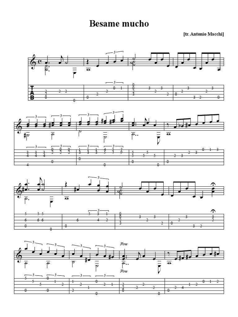 Sheet Music Guitar Transcription Besame Mucho PDF | PDF