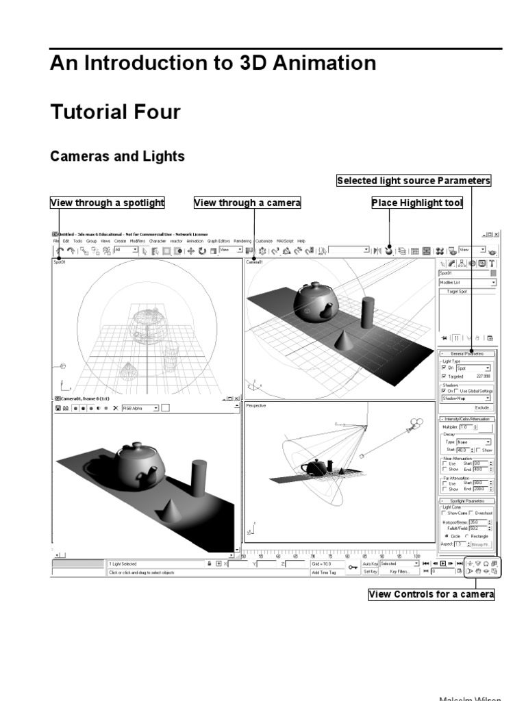 An Introduction To 3D Animation Tutorial Four: Cameras and Lights | PDF ...
