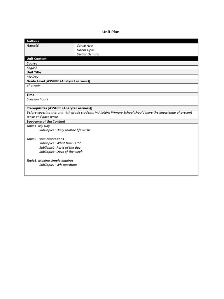 Ceit319 Unitlesson Plan Templates 1 | PDF | Question | Language Mechanics