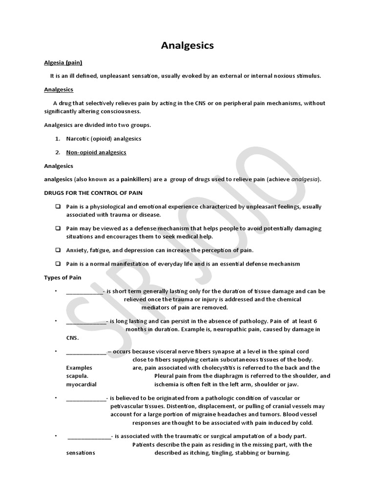 Analgesics: Algesia (Pain) | PDF | Opioid | Nonsteroidal Anti ...