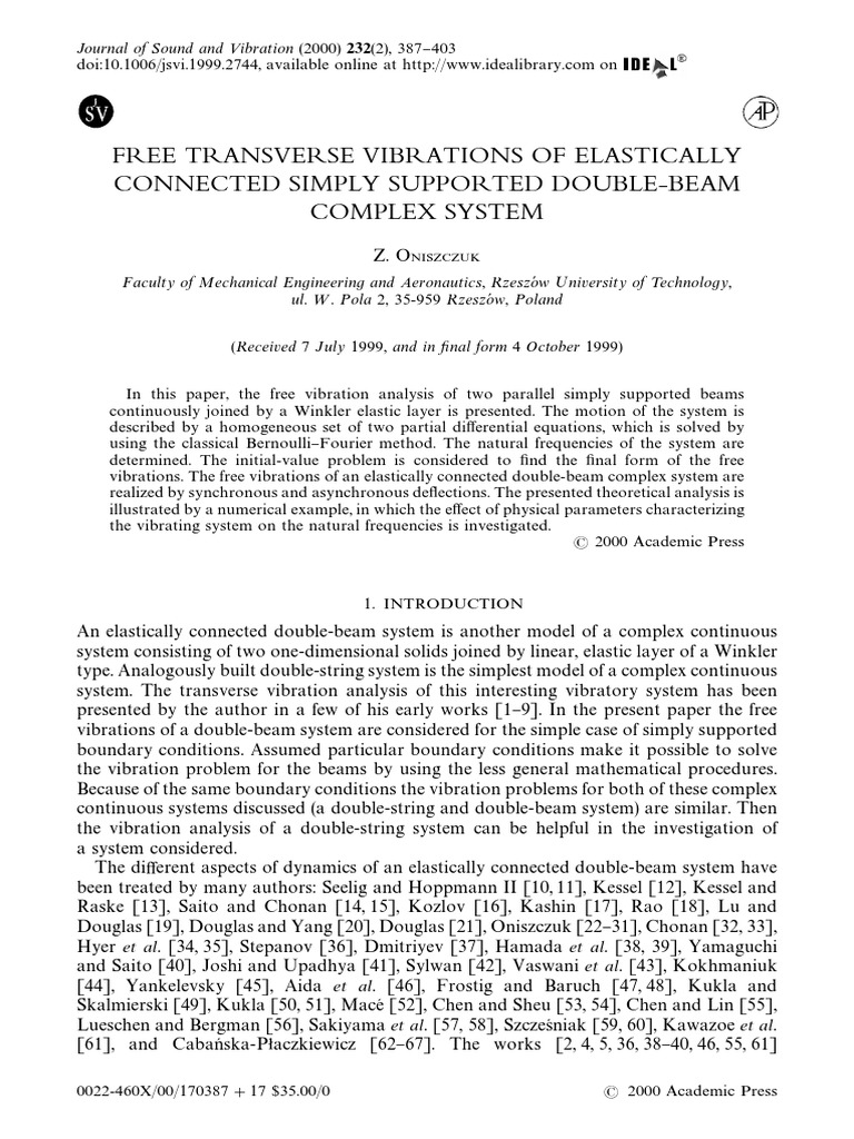 Free Transverse Vibrations of Elastically | PDF | Normal Mode | Trigonometric Functions