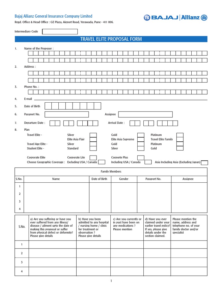 Travel Elite-Proposal Form PDF | PDF | Insurance | Cheque