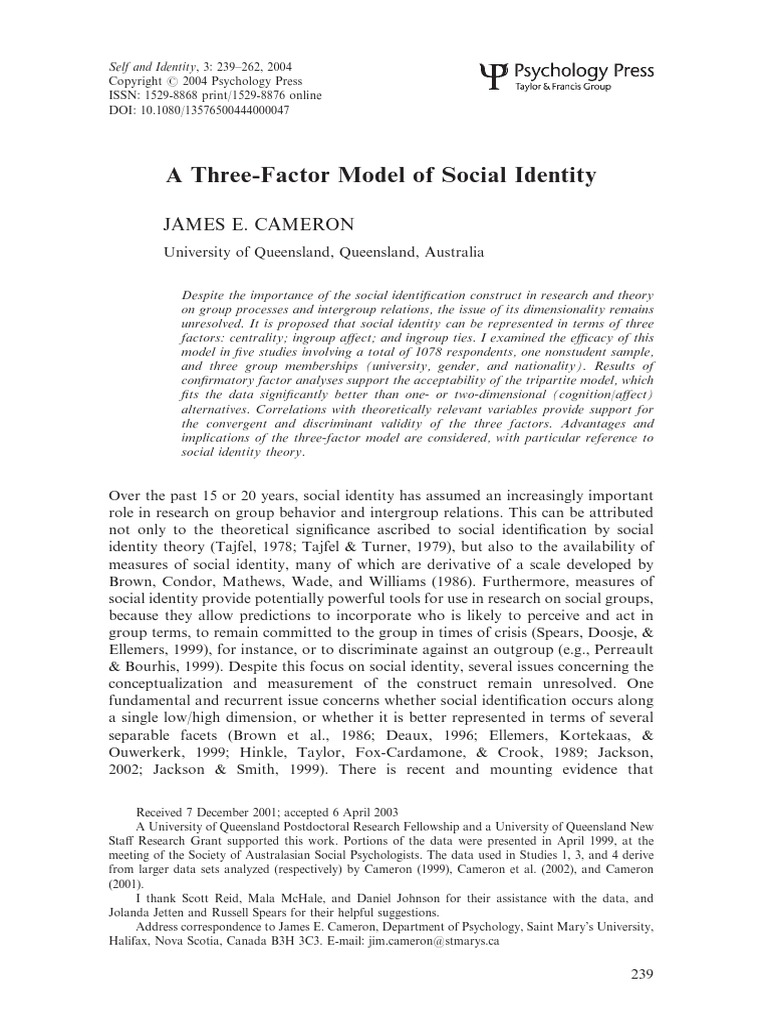 A Three Factor Model of Social Identity | PDF | Social Group | Identity ...