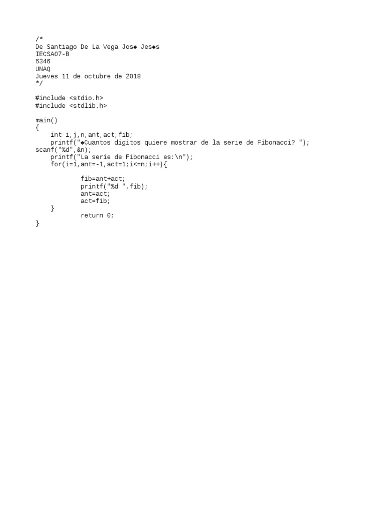 Sucesión de Fibonacci en C | PDF
