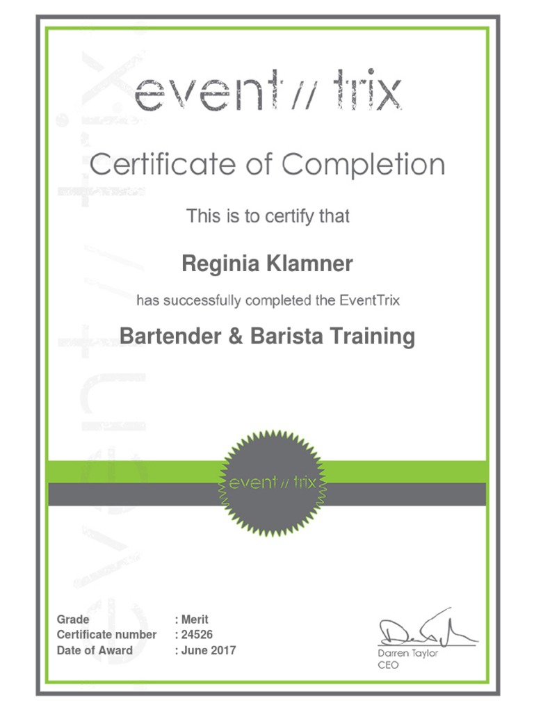 Bartender & Barista Training Certificate | PDF | Beverages | Business