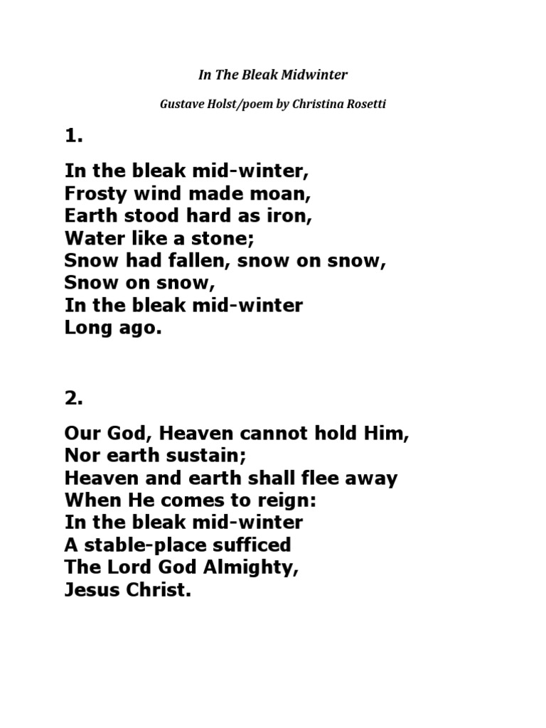 In The Bleak Midwinter Lyrics | PDF | Poetry