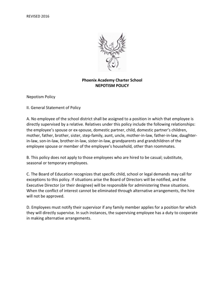 Phoenix Academy Nepotism Policy | PDF