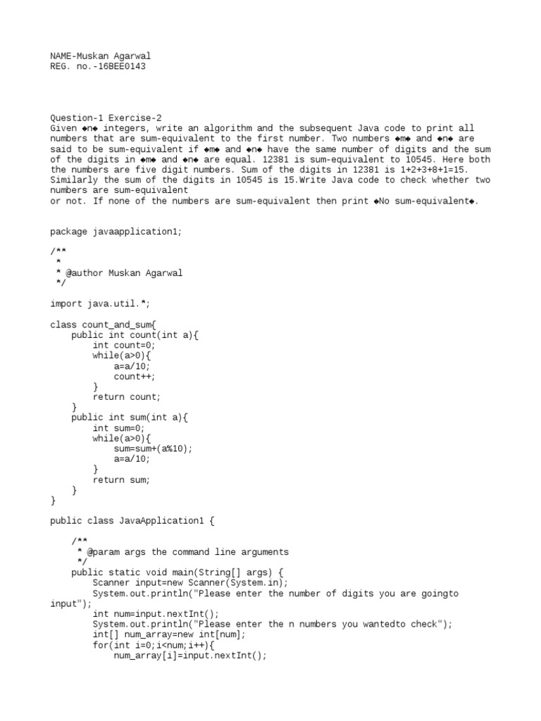 Java code to check sum-equivalent numbers | PDF | Integer (Computer Science) | Matrix (Mathematics)