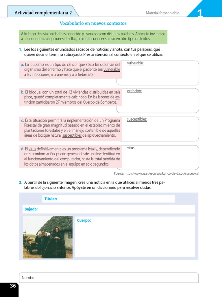 Vocabulario en Contexto: Ejercicios Prácticos | PDF | Estudios de ...
