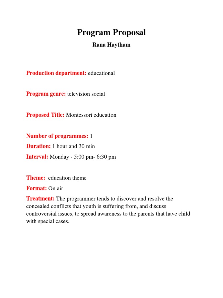 Program Proposal: Production Department | PDF