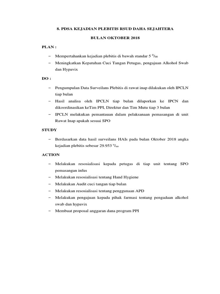 Pdsa Kejadian Plebitis-1 | PDF