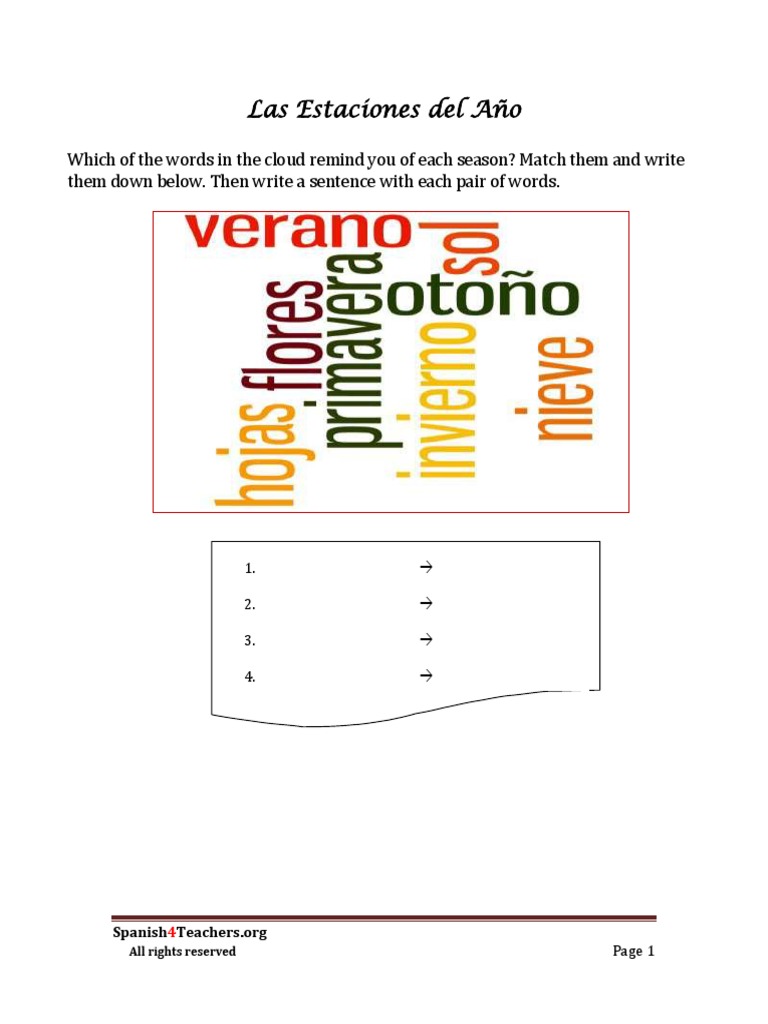 Worksheet Seasons in Spanish Las Estaciones PDF | PDF | Language Arts ...