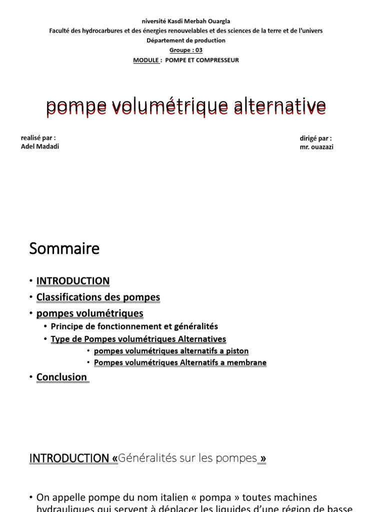 Pompes Volumétriques Alternatives | PDF | Pompe | Piston