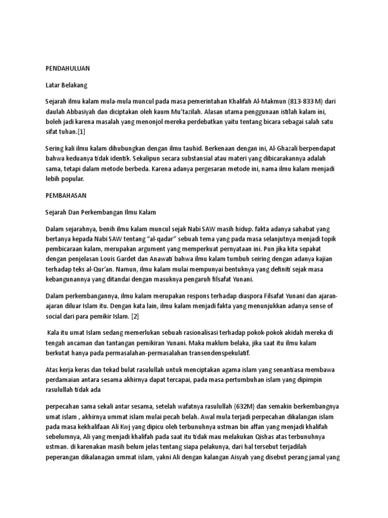 Sejarah Ilmu Kalam 1 | PDF