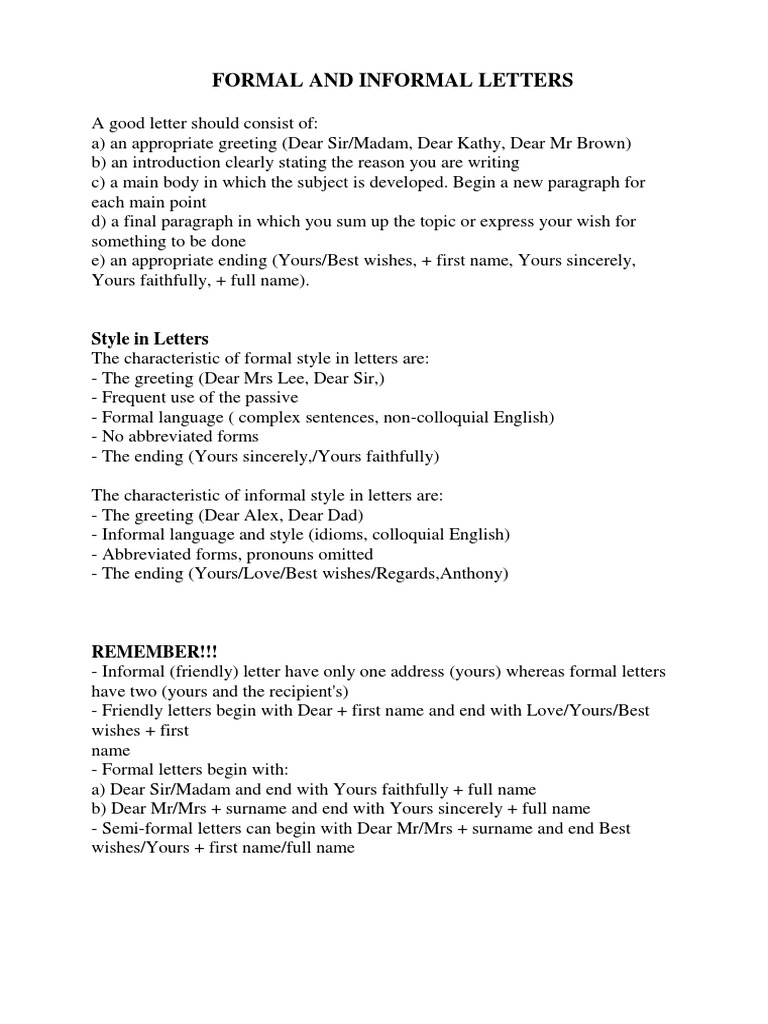 0 Formal and Informal Letters | PDF