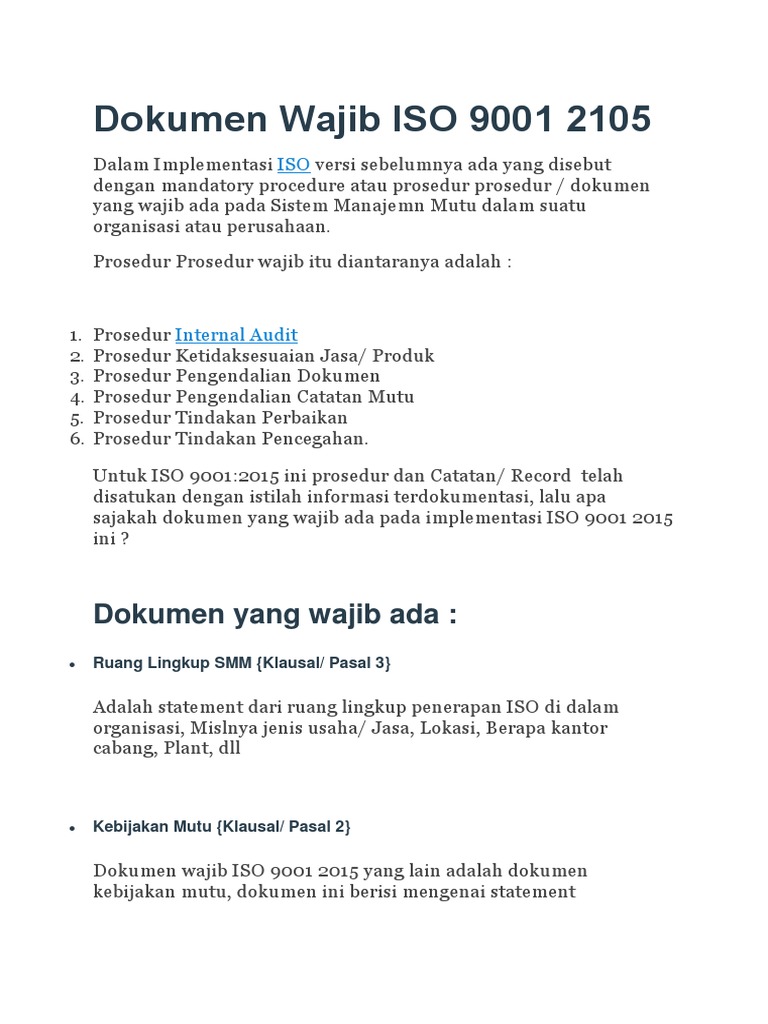 Dokumen Wajib ISO 9001 2105 | PDF