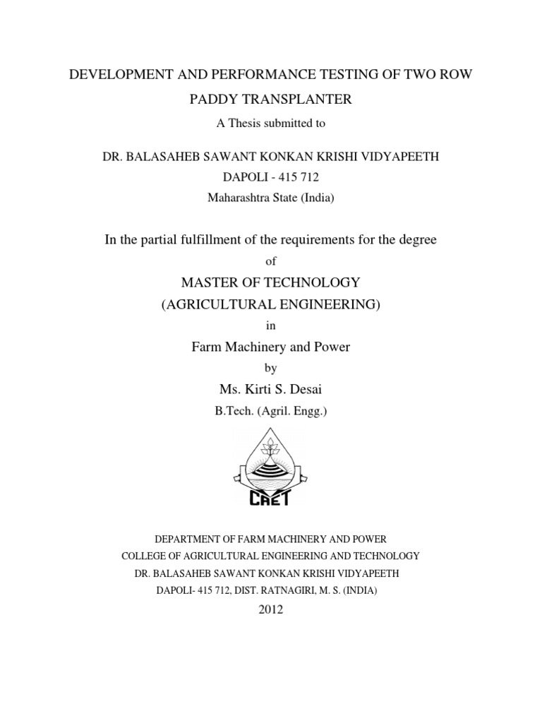 Two-Row Paddy Transplanter Development | PDF | Plant Nursery | Rice