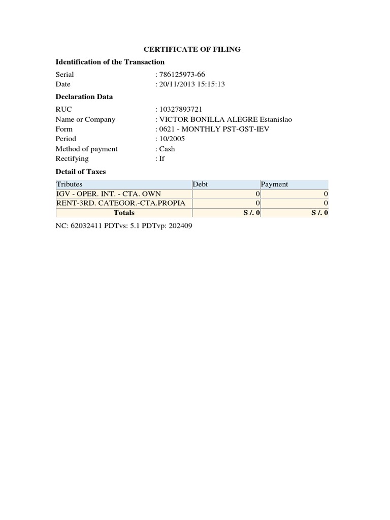 Certificate of Filing Bonilla | PDF