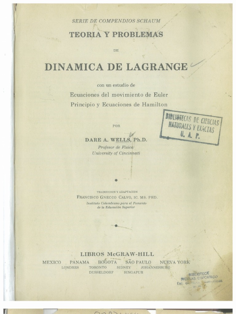 Wells, Dare A - Teoria y Problemas de Dinamica de Lagrange | PDF