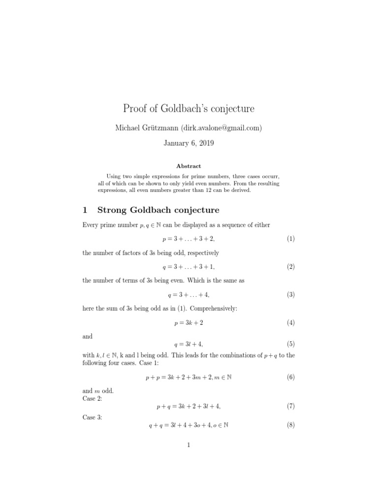 Proof of Goldbach's Conjecture | PDF