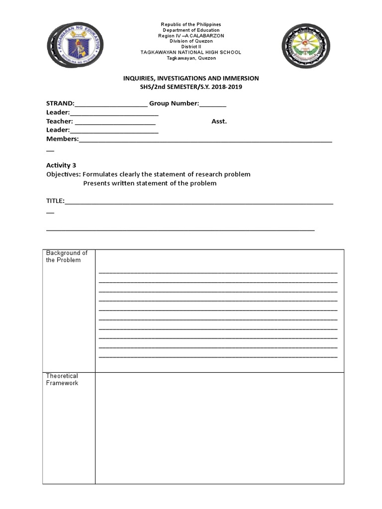 Inquiries, Investigations and Immersion SHS/2nd SEMESTER/S.Y. 2018-2019 ...