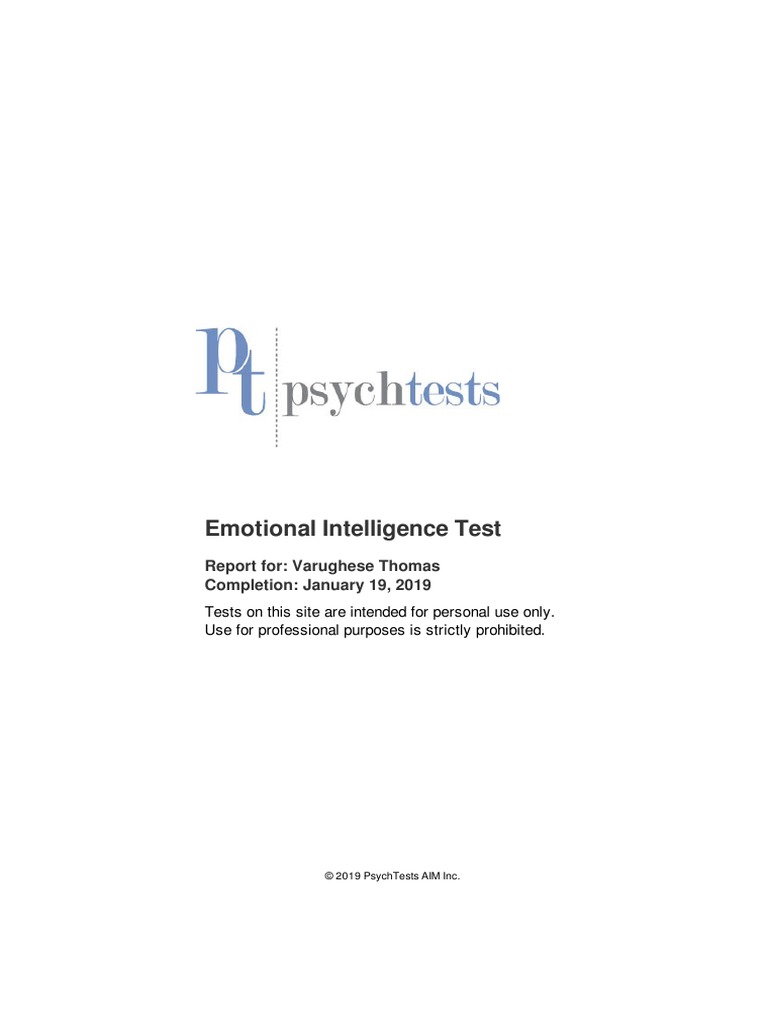 Emotional Intelligence Test: Report For: Varughese Thomas Completion ...