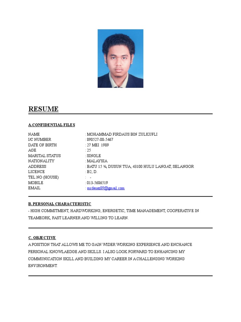 Resume Mohammad Firdaus Zulkufli | PDF | Behavior Modification | Change