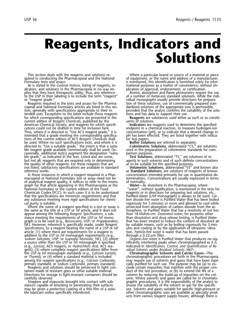 Reagents and Chrom Columns USP 36 PDF | PDF | Chlorine | Acetic Acid