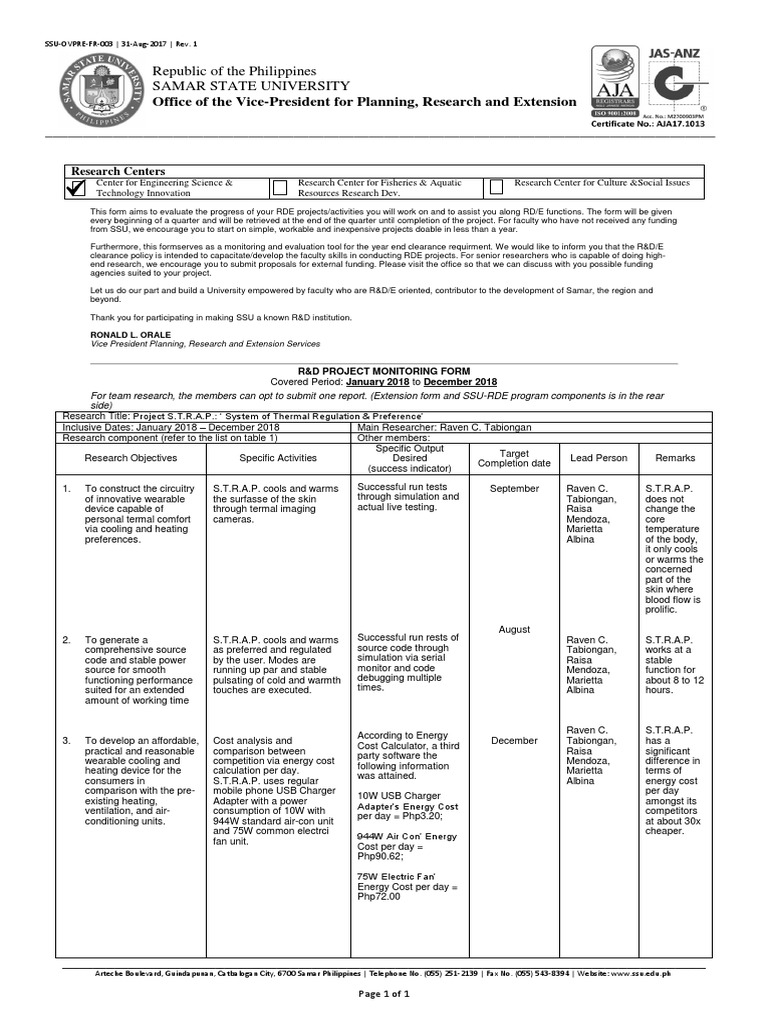 SSU AJA Form-03 Project Monitoring Form | PDF | Thermography | Nature