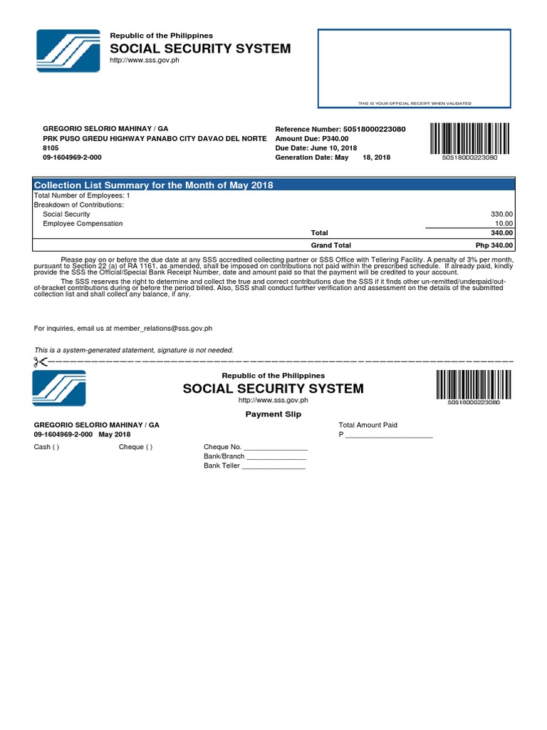 Social Security System: Collection List Summary For The Month of May ...