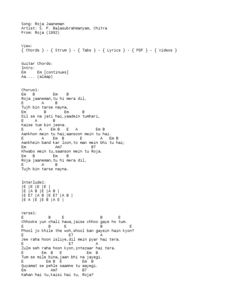 Kadhal Rojave Correct Chords Revised | PDF