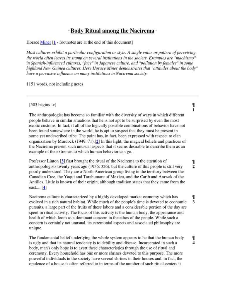 Body Ritual Among The Nacirema | PDF | Rituals | Exorcism