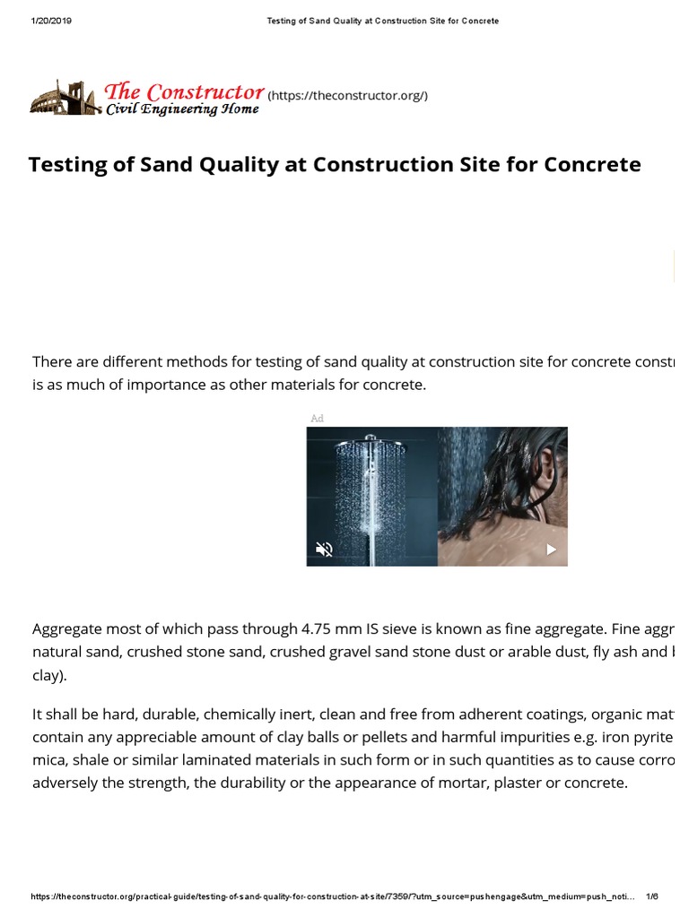 Testing of Sand Quality at Construction Site For Concrete | PDF | Sand ...