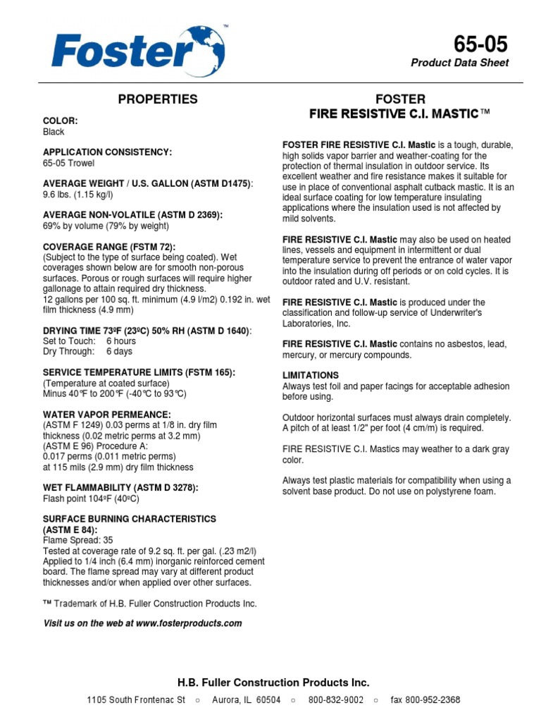 Pds Foster 65-05 F.R.C.I. Mastic | PDF | Thermal Insulation | Temperature