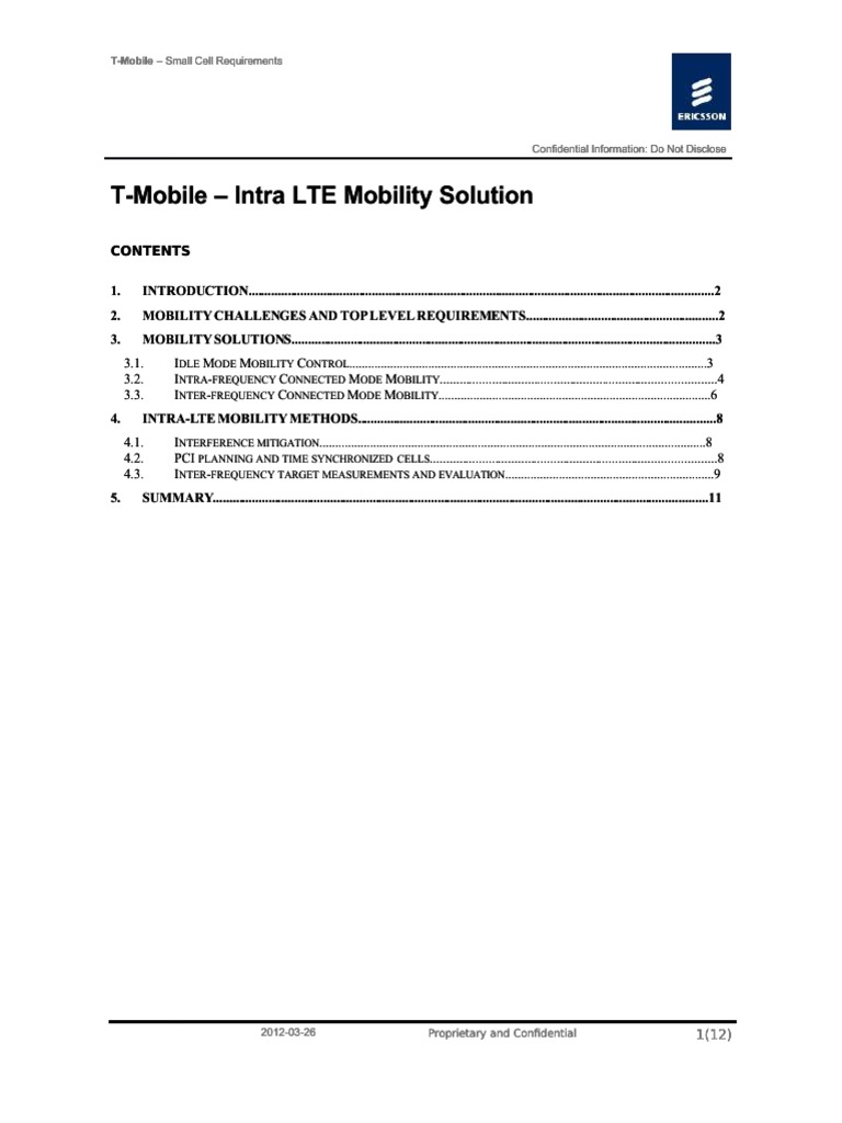 Intra LTE Mobility Solution | PDF | T Mobile Us | Confidentiality