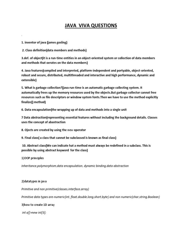 Java Viva Questions 1 Oop Principles Pdf Inheritance Object Oriented Programming Class 5742