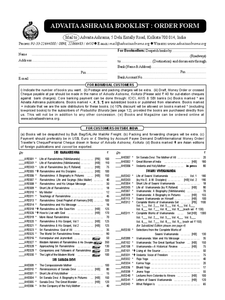 Price List (English) PDF | PDF | Swami Vivekananda | Sarada Devi