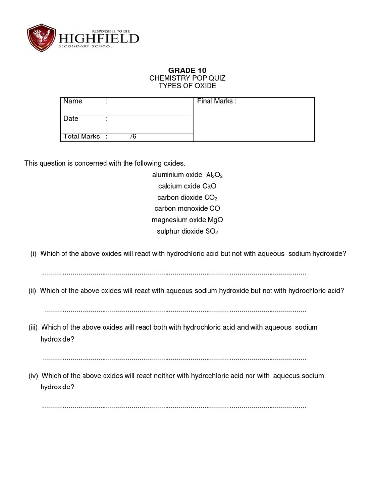 Grade 10 Chemistry Quiz | PDF | Technology & Engineering