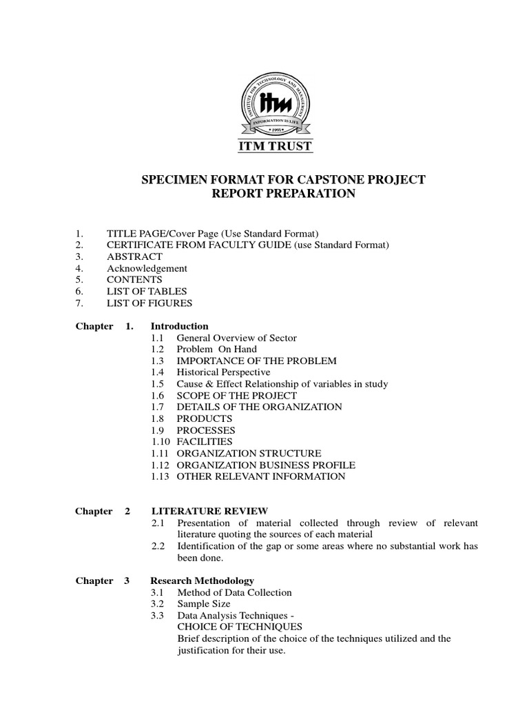 Specimen Format For Capstone Project Report Preparation | PDF | Data ...