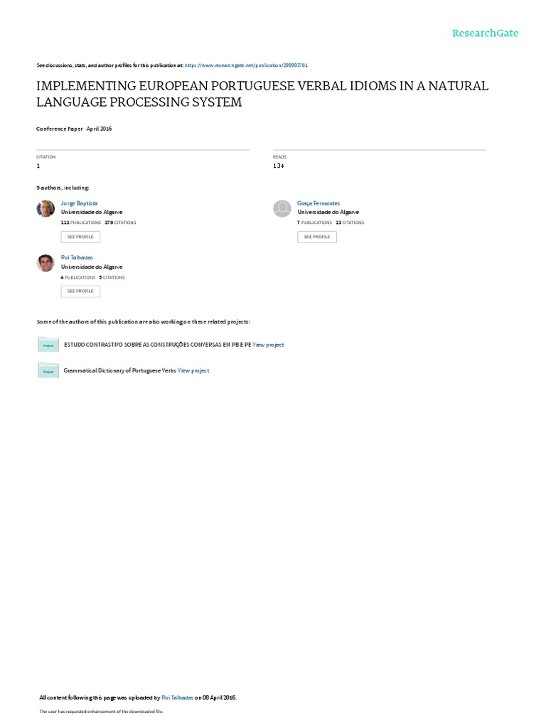 Integrating European Portuguese Verbal Idioms into a Rule-Based Natural Language Processing ...