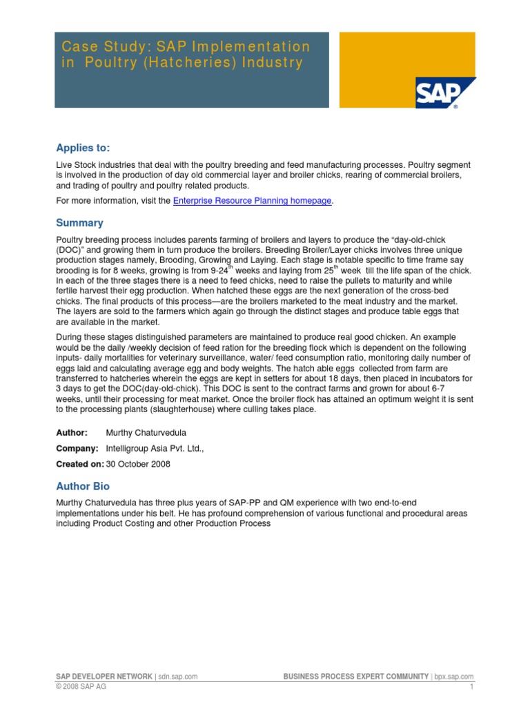 Case Study: SAP Implementation in Poultry (Hatcheries) Industry PDF | PDF